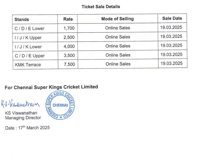 CSK vs MI 2025 Tickets: Sale Date, Price and Booking Links